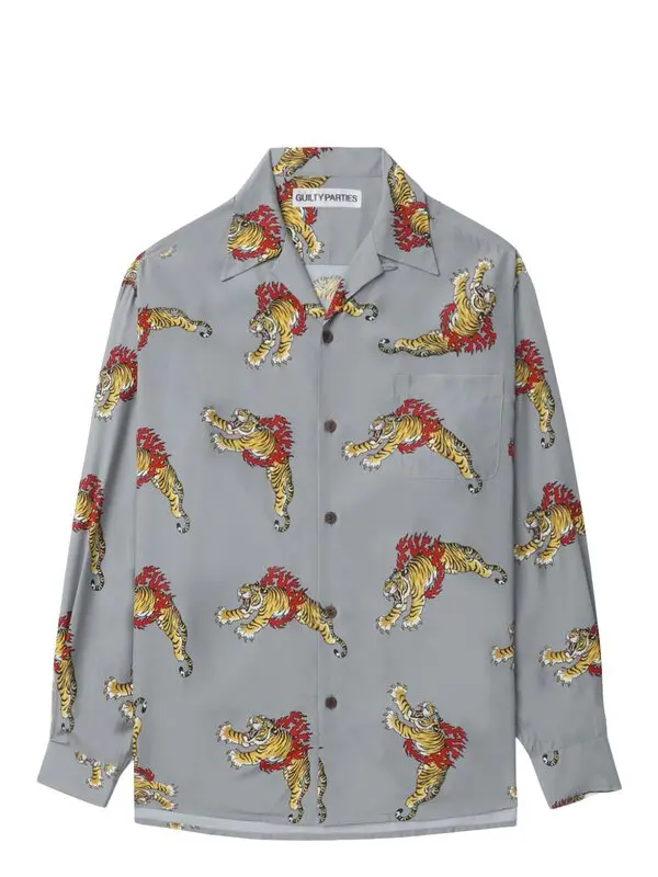 WACKO MARIA X Tim Lehi Tiger-print Shirt - Grey