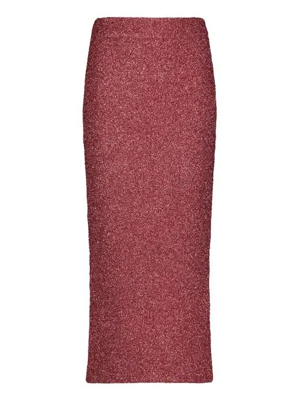 Lela Rose Tinsel Knit Midi Skirt - Neutral / Pink