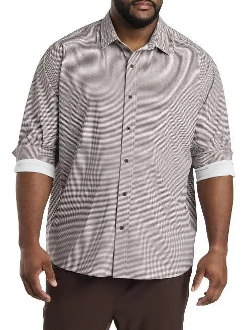 SOCIETY OF ONE BY DXL Big & Tall Houndstooth Performance Sport Shirt - Brown