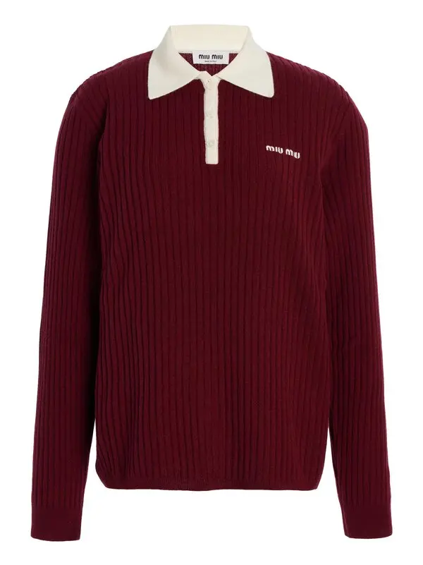 Miu Miu Cashmere Long-sleeved Polo Shirt - Burgundy