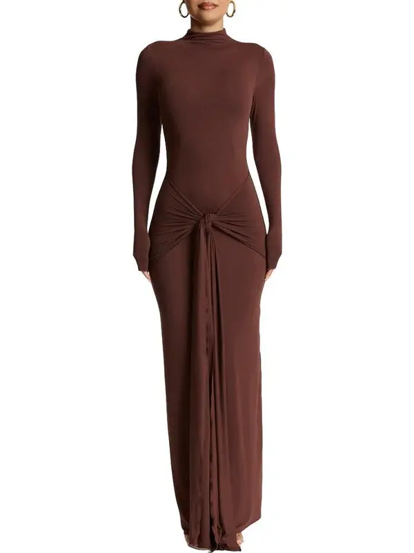 Naked Wardrobe Tie Front Maxi Dress - Choclate