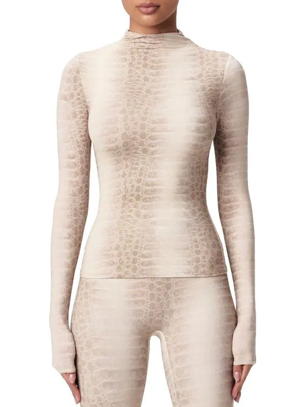 Naked Wardrobe Print Turtleneck Top - Bone Crocodile