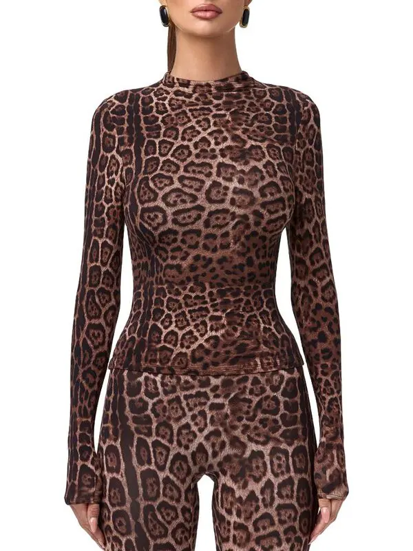 Naked Wardrobe Print Turtleneck Top - Brown Leopard