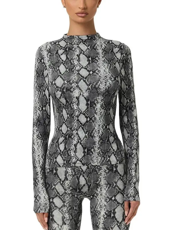 Naked Wardrobe Print Turtleneck Top - Grey Snakeskin