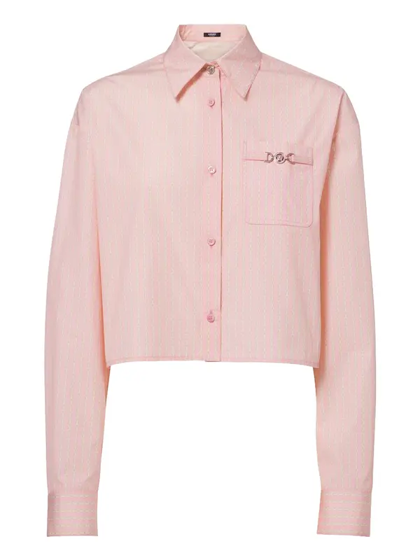 Versace Chain Pinstripe Cropped Cotton Poplin Shirt - Pink