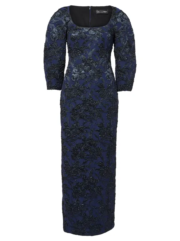 Oscar De La Renta Floral Metallic-effect Jacquard Gown - Blue