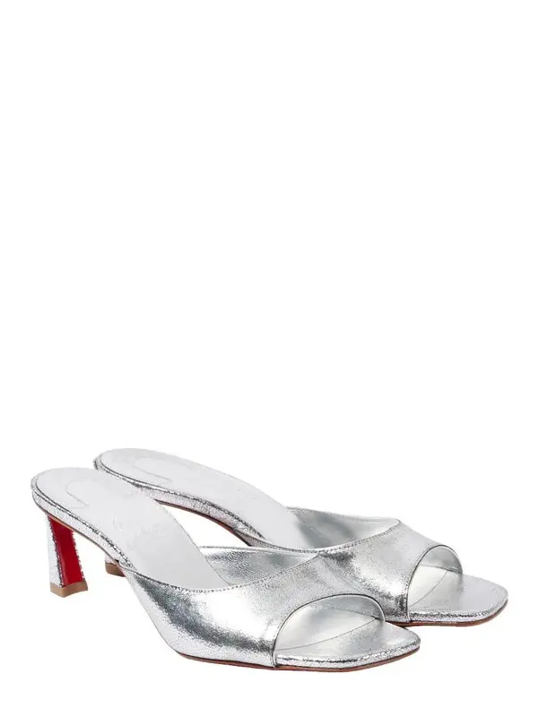 CHRISTIAN LOUBOUTIN Condora 55 Metallic Mules - Silver