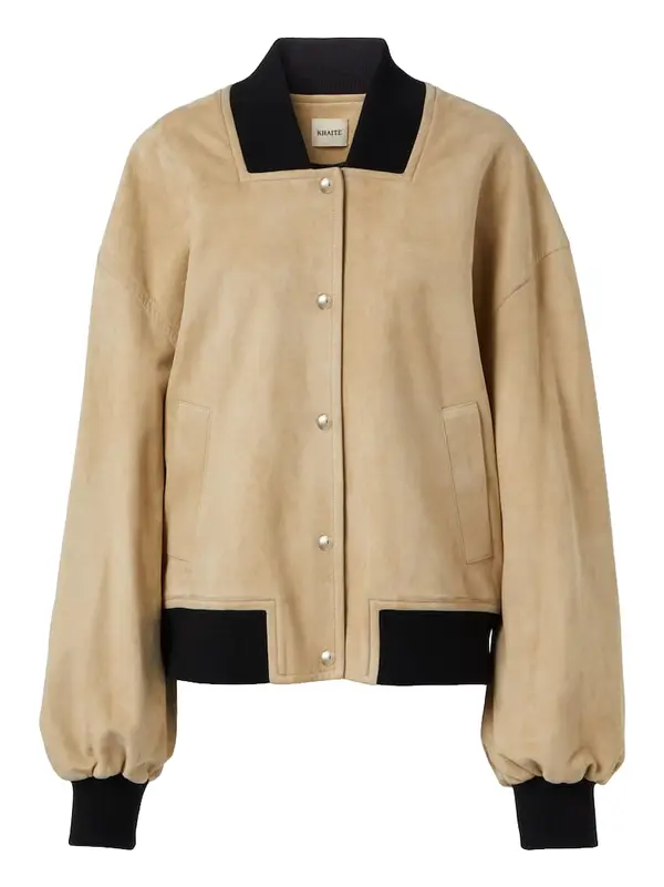 Khaite Spence Suede Bomber Jacket - Beige