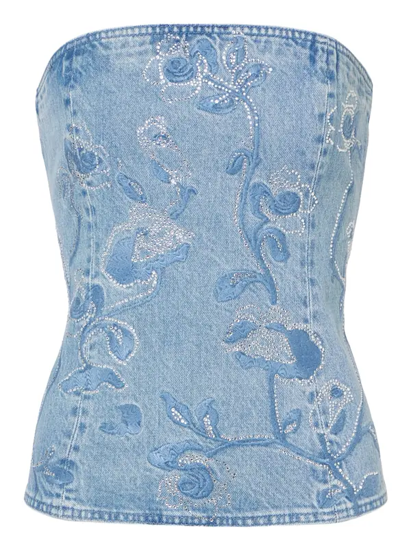 ROTATE BY BIRGER CHRISTENSEN Rhinestone Denim Top - Blue