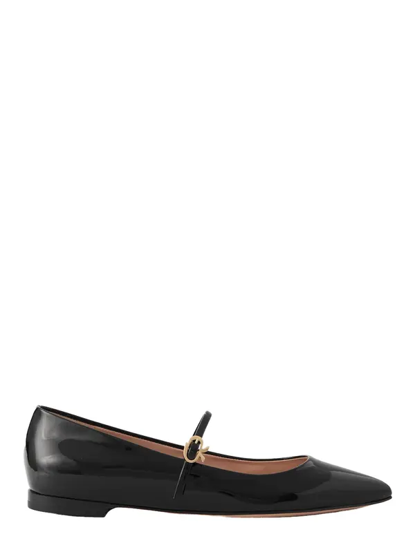 GIANVITO ROSSI Vernice Patent-leather Point-toe Mary Jane Flats - Black