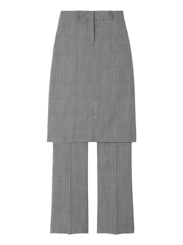 Coperni Layered Prince Of Wales Checked Wool Straight-leg Trousers - Gray