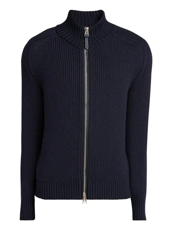 TOM FORD Ribbed Full-zip Sweater - Marine Blue