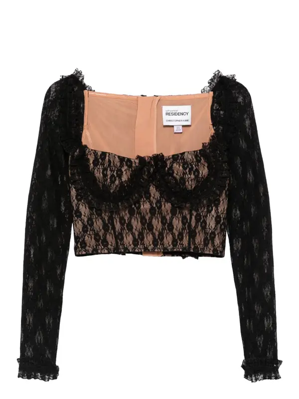 SELF-PORTRAIT X Christopher Kane Lace Ruffle Top - Black