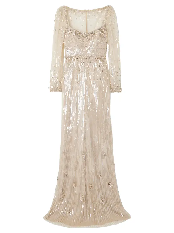 Jenny Packham Kestra Embellished Sequined Tulle Gown - Cream