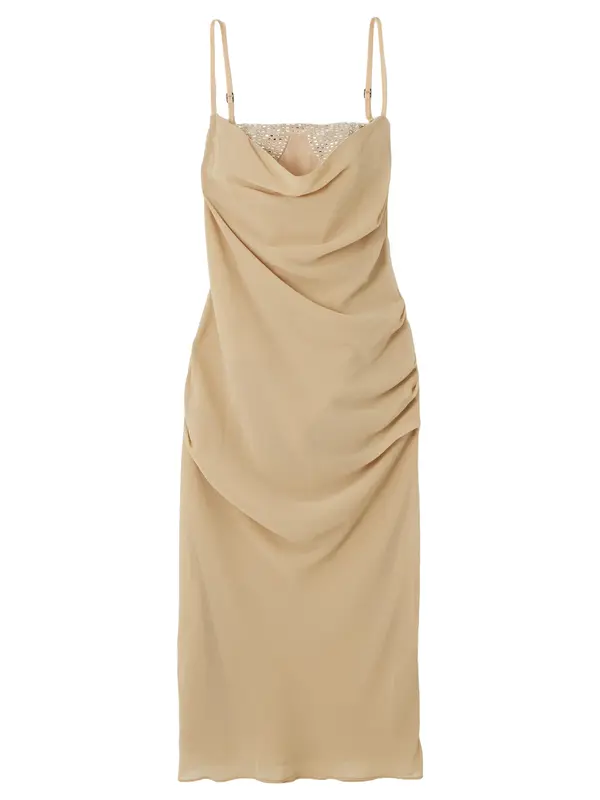 Attico Crystal-embellished Draped Crepe Midi Bustier Dress - Neutrals