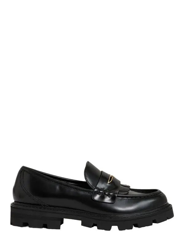 REISS Lianna Leather Loafers - Black