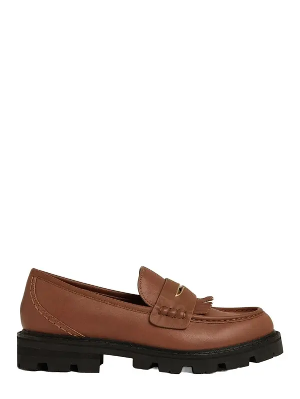 REISS Lianna Leather Loafers - Tan