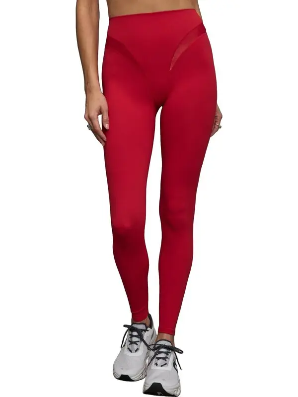 Carbon38 Spliced Colorblock Shine Legging In Melt - Crimson Red