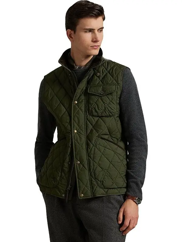 Polo Ralph Lauren Quilted Full Zip Utility Vest - Company Olive