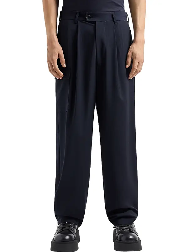Emporio Armani Cool Wool Pleated Cargo Pants - Blue Navy