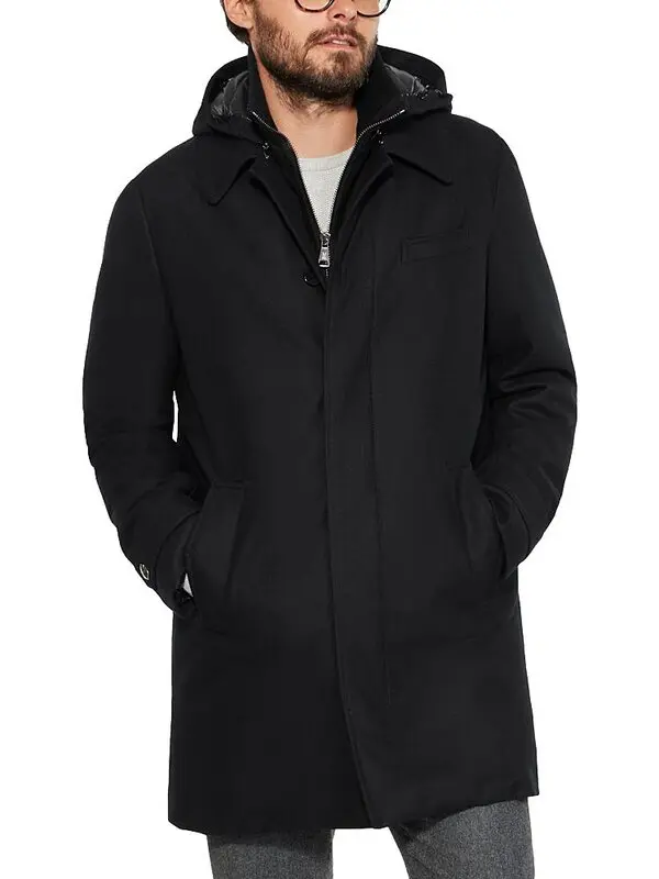 NORWEGIAN WOOL Stretch Wool Hooded Euro Coat - Black