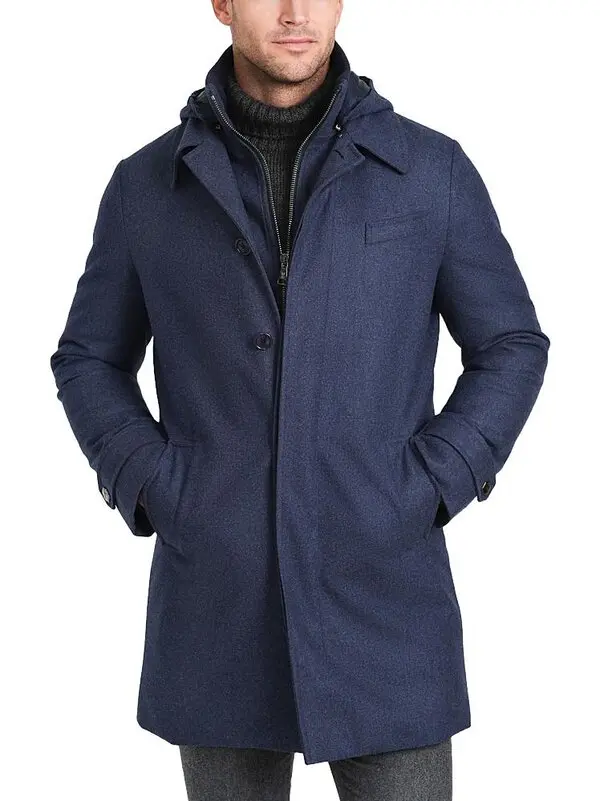 NORWEGIAN WOOL Stretch Wool Hooded Euro Coat - French Blue