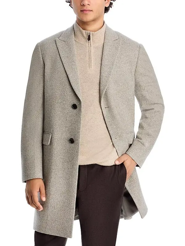 Cardinal Of Canada Sutton Wool & Cashmere Herringbone Top Coat - Stone Herringbone