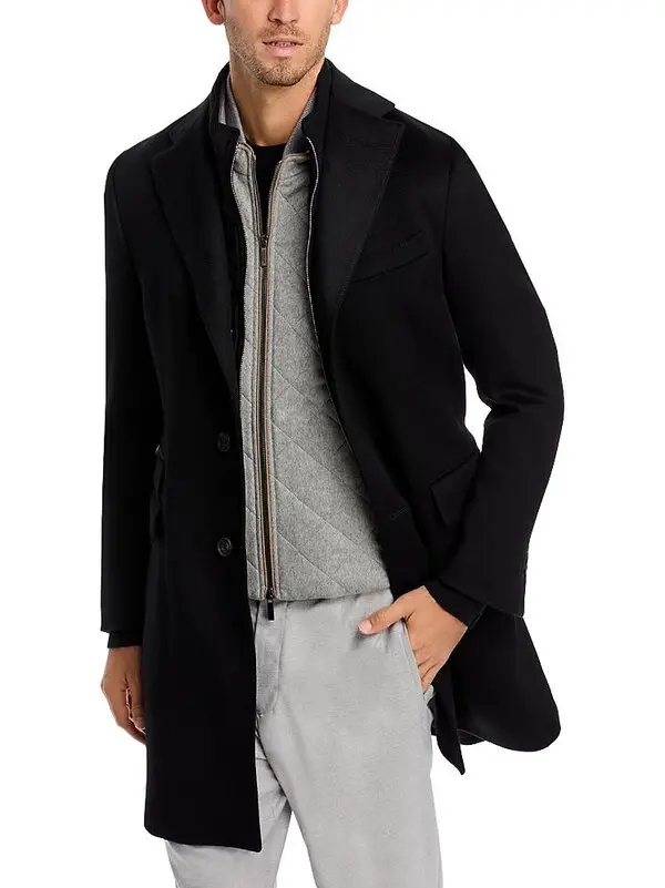 Corneliani Wool Topcoat With Microsuede Bib - Black
