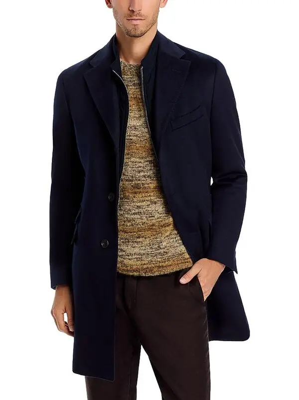 Corneliani Wool Topcoat With Microsuede Bib - Navy