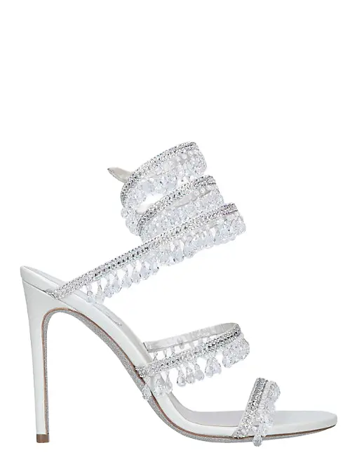 Rene Caovilla Chandelier 105 Crystal-embellished Heeled Leather Sandals - Grey/light