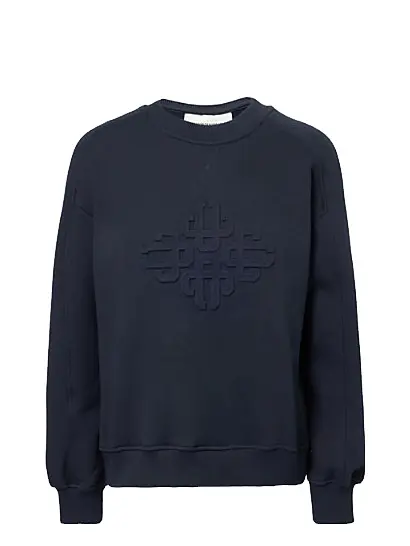 THE COUTURE CLUB Embossed Emblem Relaxed Cotton-jersey Sweatshirt - Navy