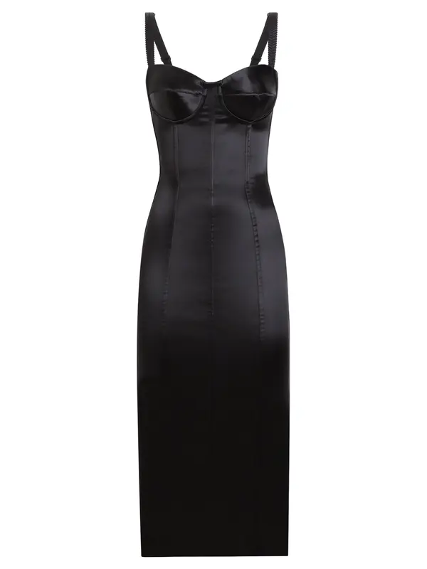 Dolce & Gabbana Satin Corset Calf-length Dress With Bra Detail - Black