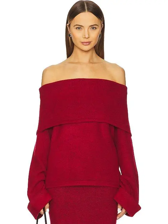 SNDYS. Quinn Off The Shoulder Jumper - Red