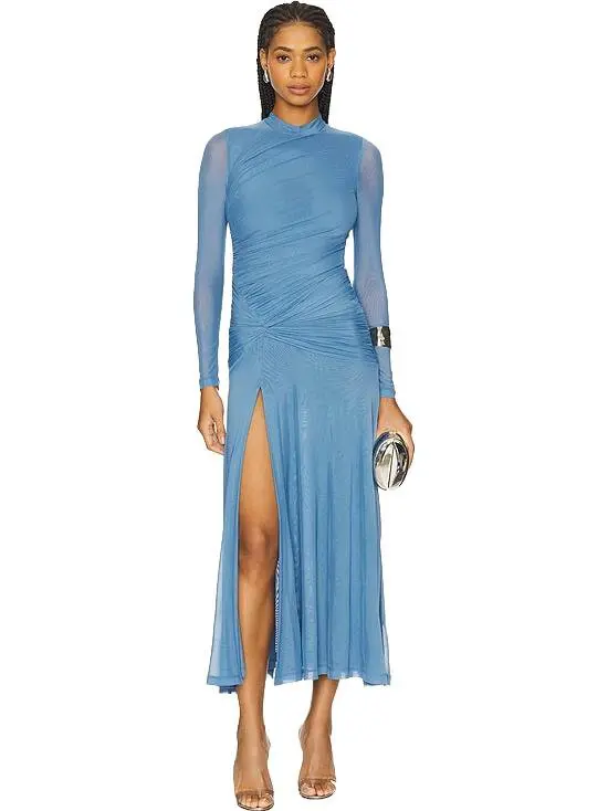 Bardot Liyana Ruched Mesh Midi Dress - Dusty Blue