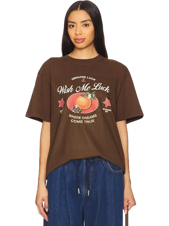 WISH ME LUCK Graphic T-shirt - Brown