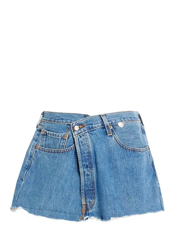 EB DENIM Distressed Mini Skirt - Mid Denim
