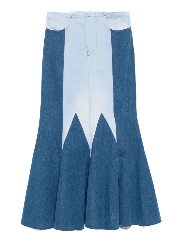 CONNER IVES Reconstituted Denim Godet Maxi Skirt - Blue
