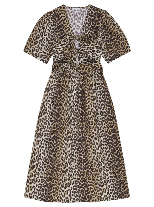 GANNI Leopard-print Midi Dress - Brown