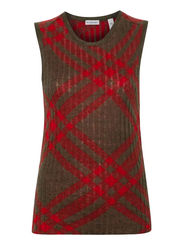 Burberry Check Wool Blend Tank Top - Brown