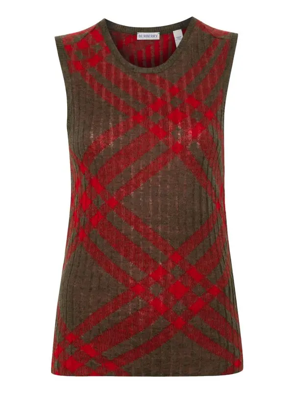 Burberry Check Wool Blend Tank Top - Brown