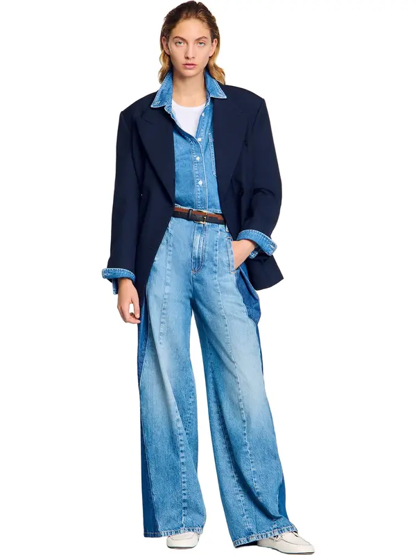 Sandro Wide-leg Paneled Jeans - Blue Jean