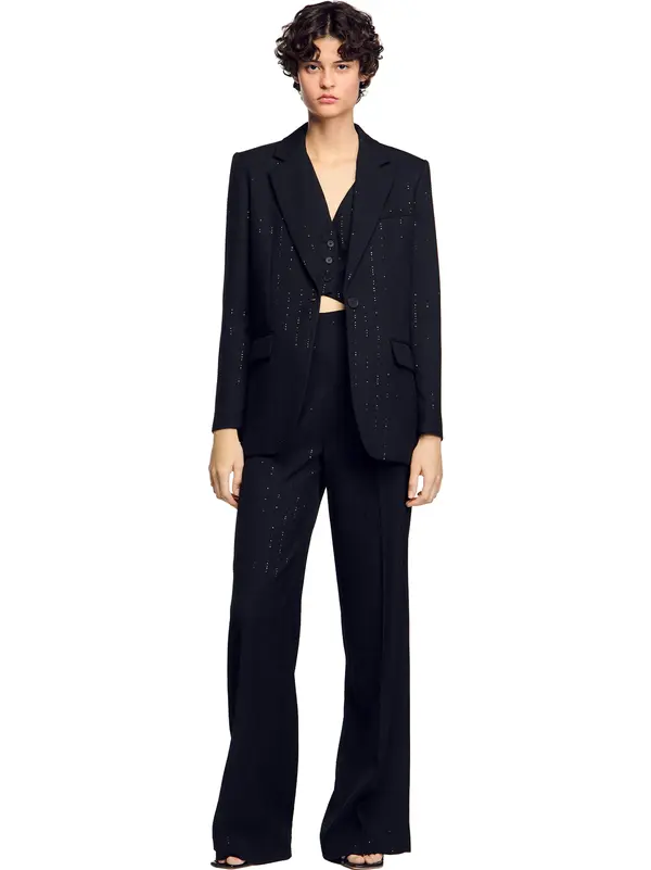 Sandro Striped Sequined Suit Jacket - Black