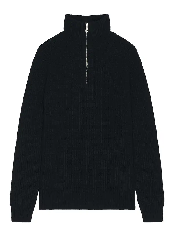 GHIAIA Virgin Wool Barracuda Quarter Zip - Navy