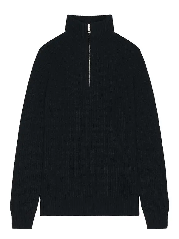 GHIAIA Virgin Wool Barracuda Quarter Zip - Navy
