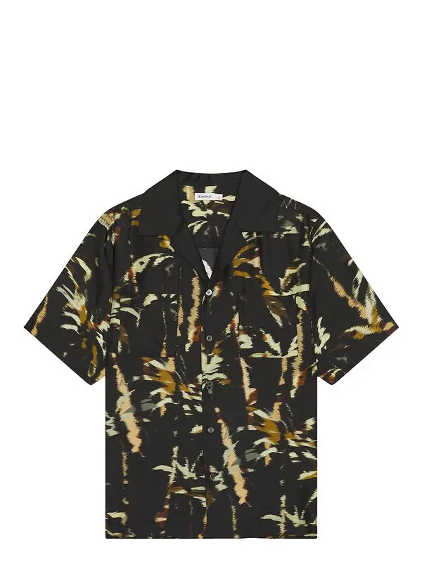 Simkhai Connor Camp Shirt In Black - Windswept Palm Print
