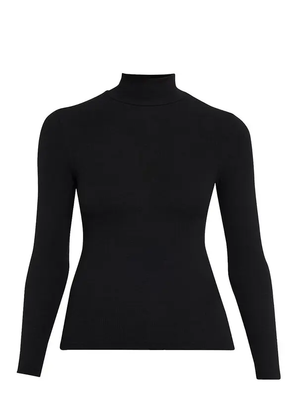 FRAME Ribbed Turtleneck Top - Black