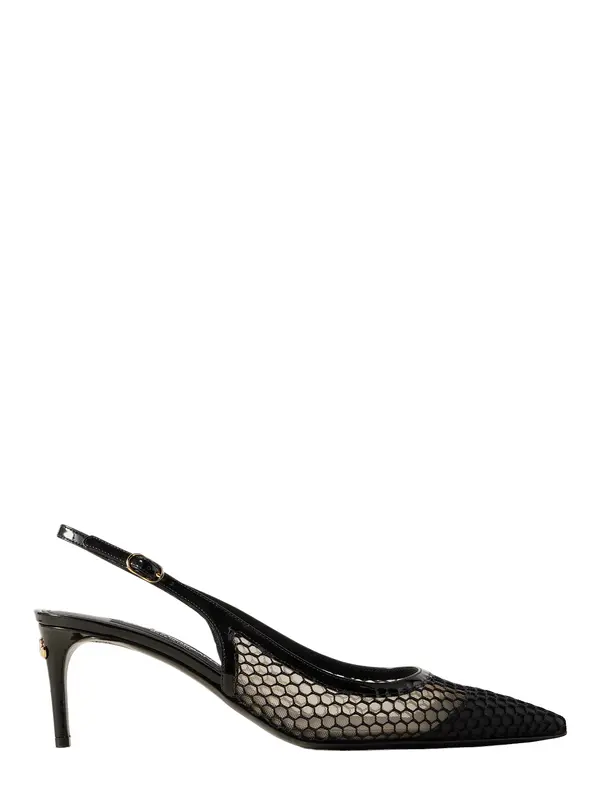Dolce & Gabbana Vernice Patent Leather-trimmed Mesh Slingback Pumps - Black