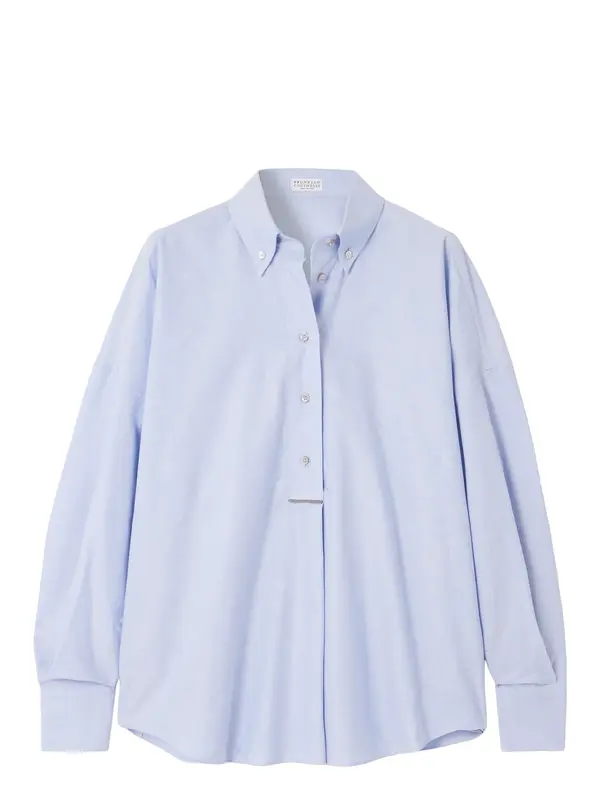 Brunello Cucinelli Bead-embellished Oxford Shirt - Blue