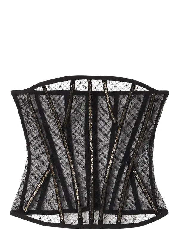 Dolce & Gabbana Metallic Point D'esprit Bustier Top - Black
