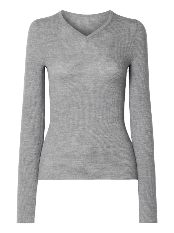 Khaite Tania Ribbed Wool-blend Top - Gray